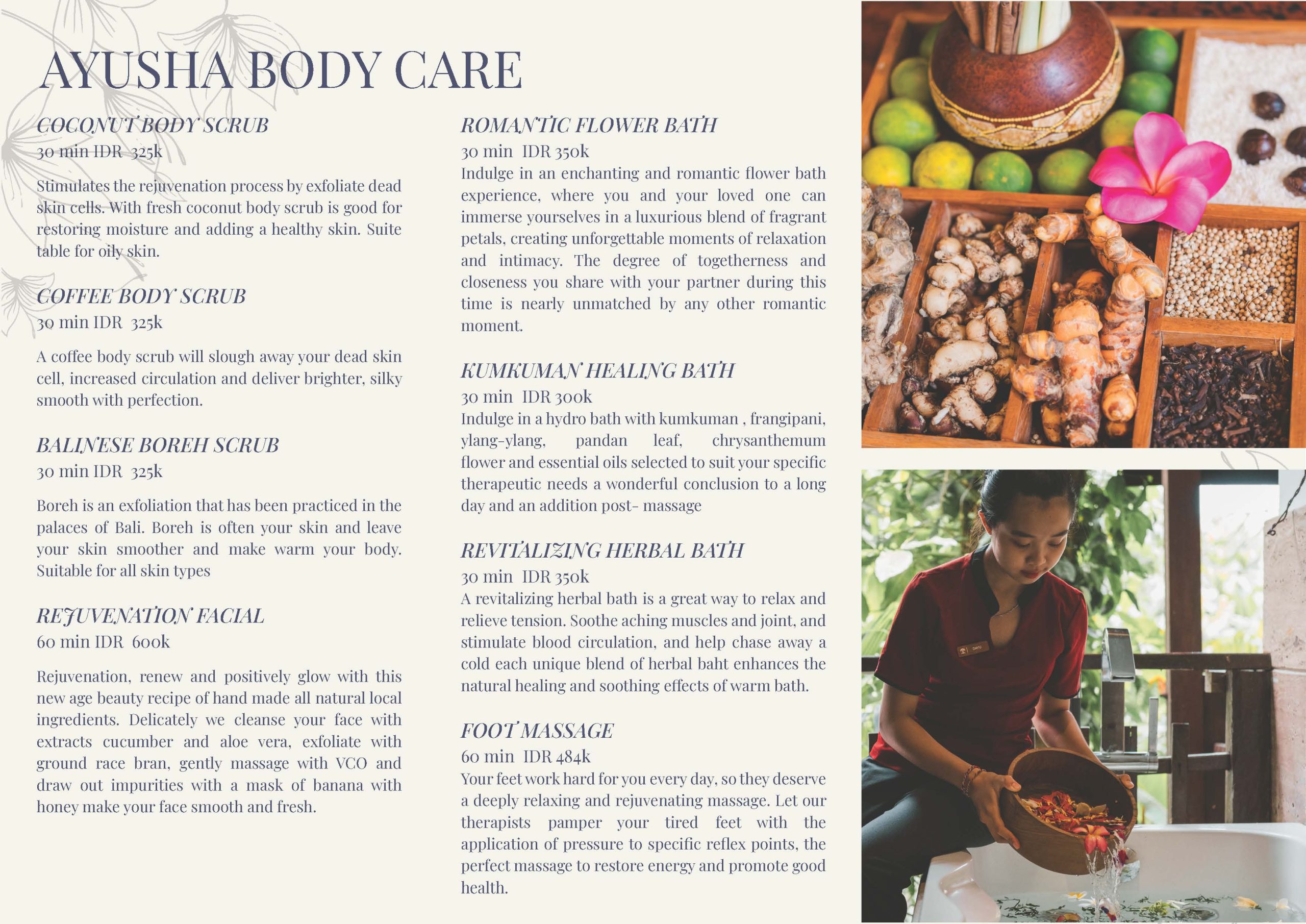 Ayusha Spa Menu - Ayusha Wellness Ubud